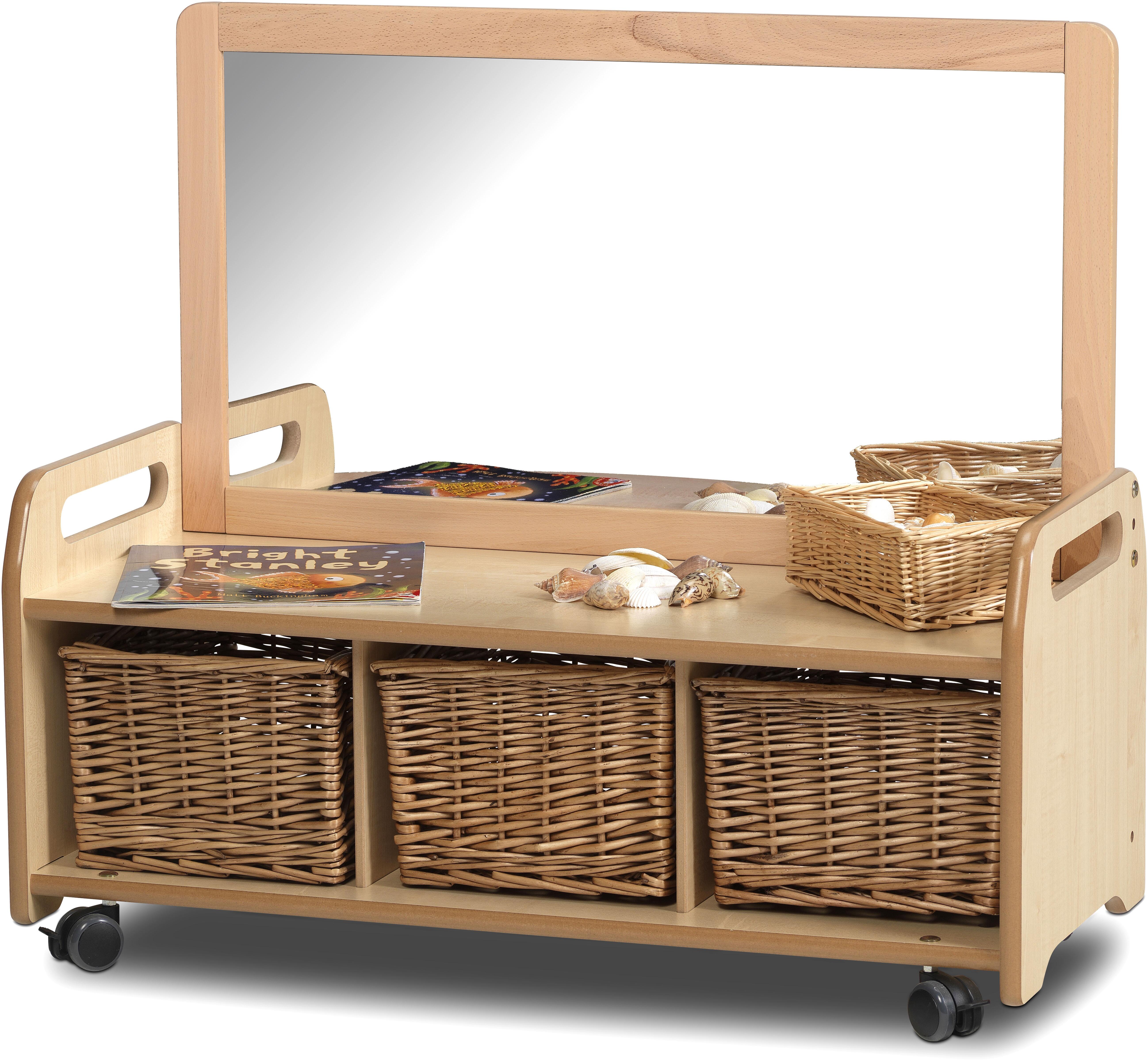 Millhouse Mobile Mirror Storage Unit with 3 Baskets for Early Years ...